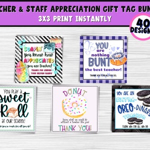 Teacher Appreciation Gift Tag Bundle of 40 Designs Coffee, Snack ...