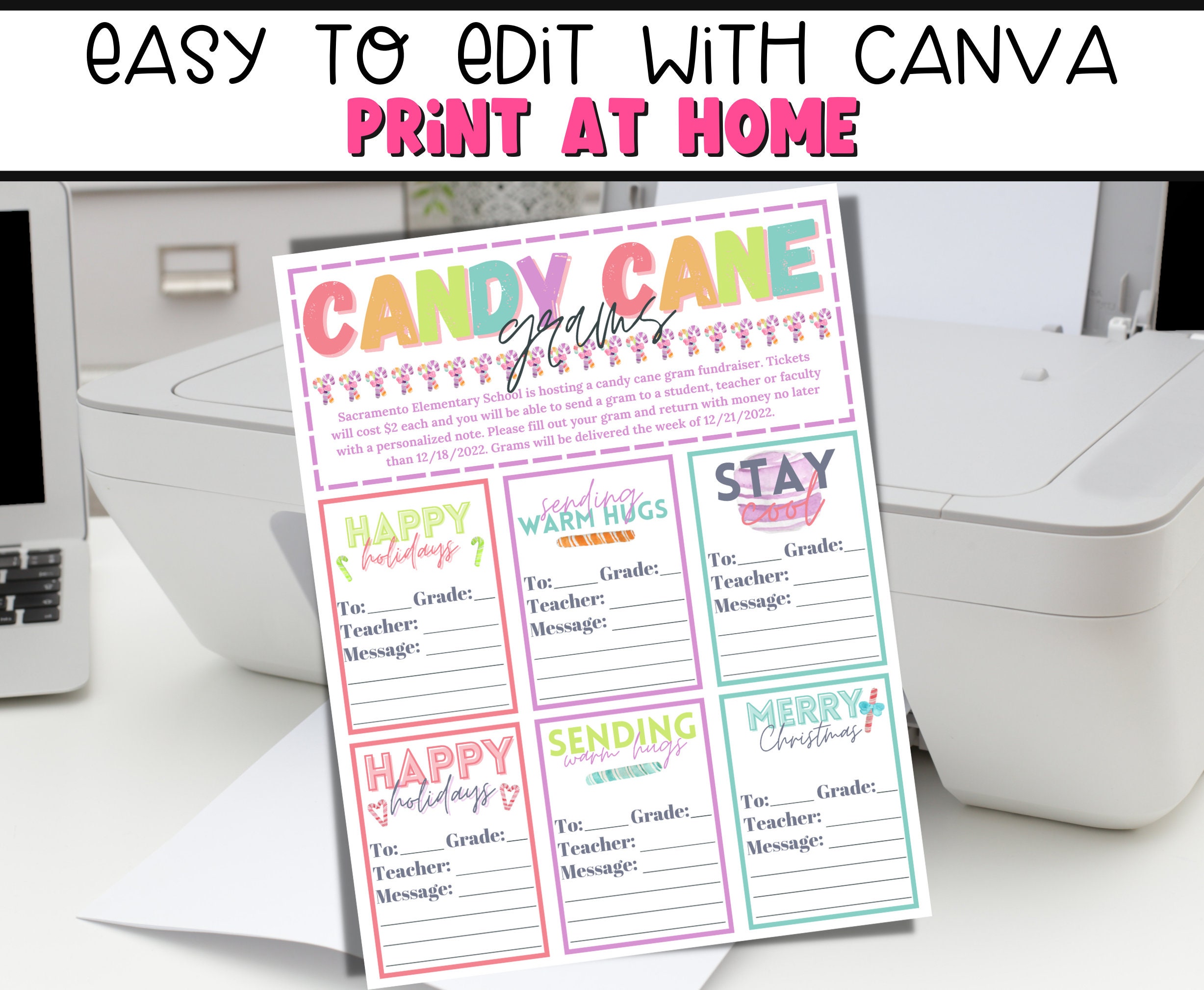 Candy Cane Gram School Fundraiser Flyer for PTA PTO Christmas Events ...