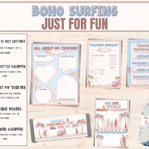 Mahalo Boho Surfing Teacher Appreciation Week Printable Editable Bundle ...