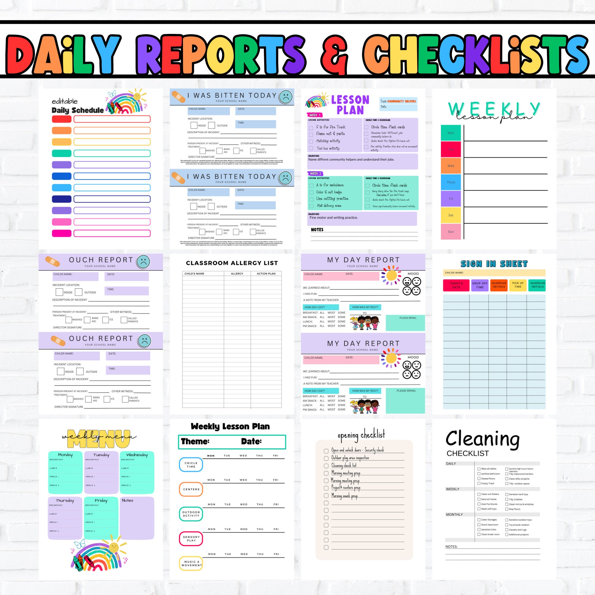 EDITABLE Daycare Forms and Templates Starter Bundle | Preschool Forms ...