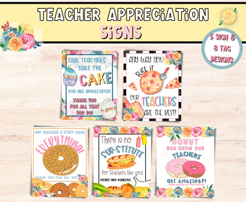 Teacher Appreciation Sign and Gift Tag Bundle Printable DIY - Etsy