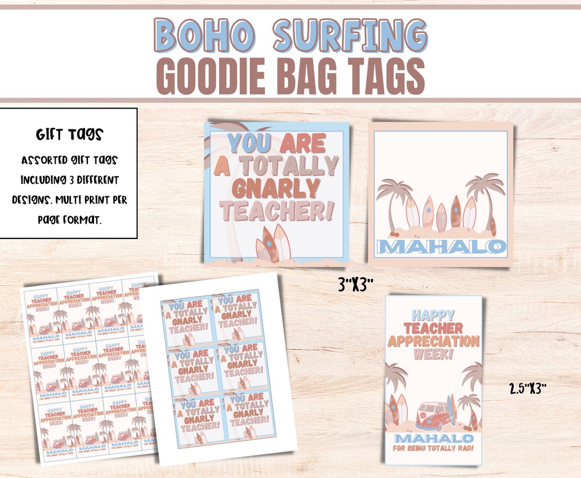 Mahalo Boho Surfing Teacher Appreciation Week Printable Editable Bundle ...