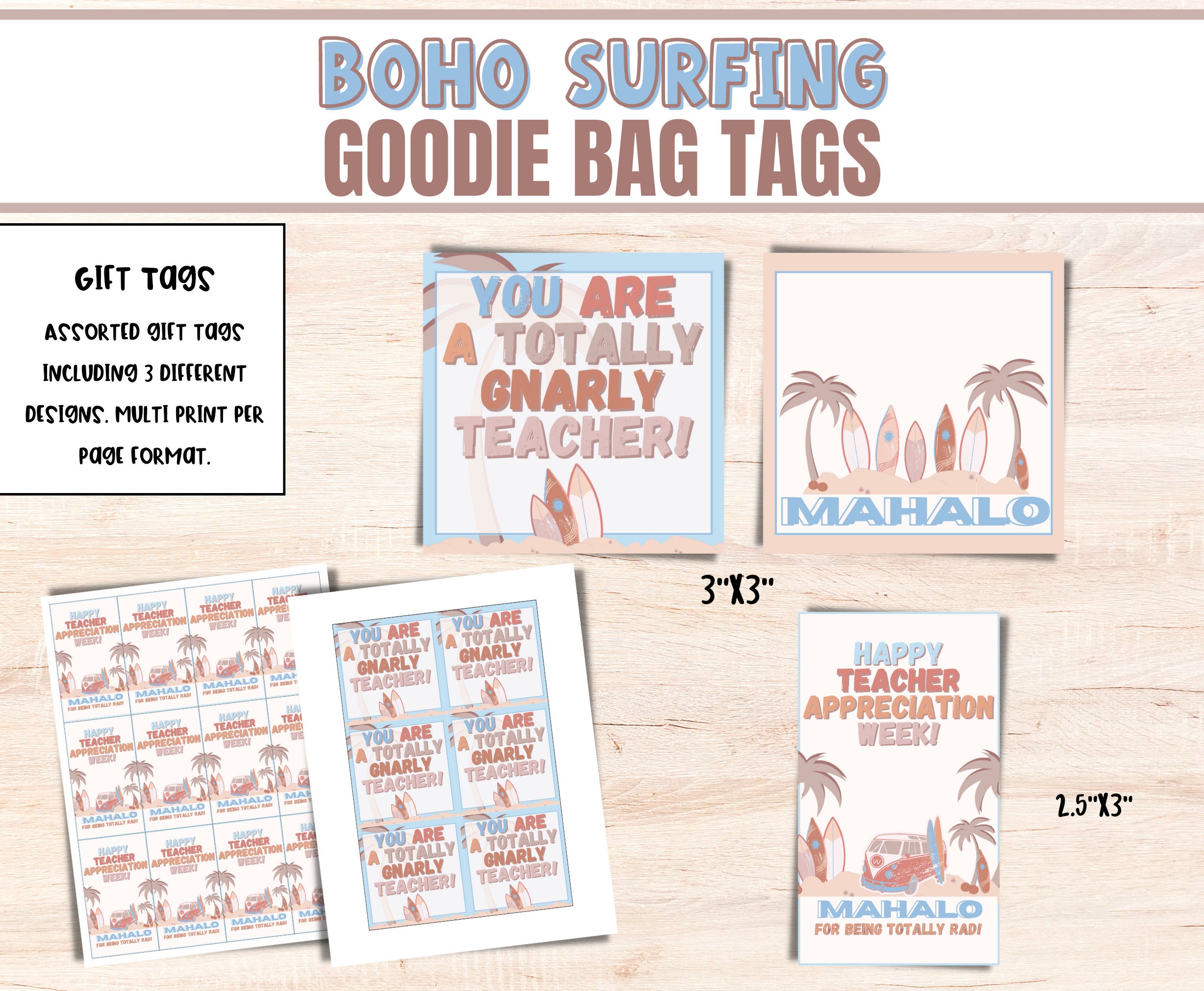 Mahalo Boho Surfing Teacher Appreciation Week Printable Editable Bundle ...