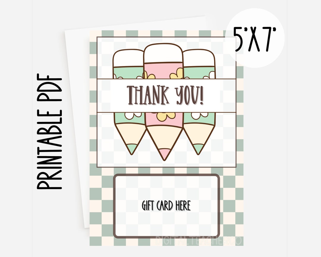 Thank You Teacher Gift Card Printable Teacher Appreciation Instant ...