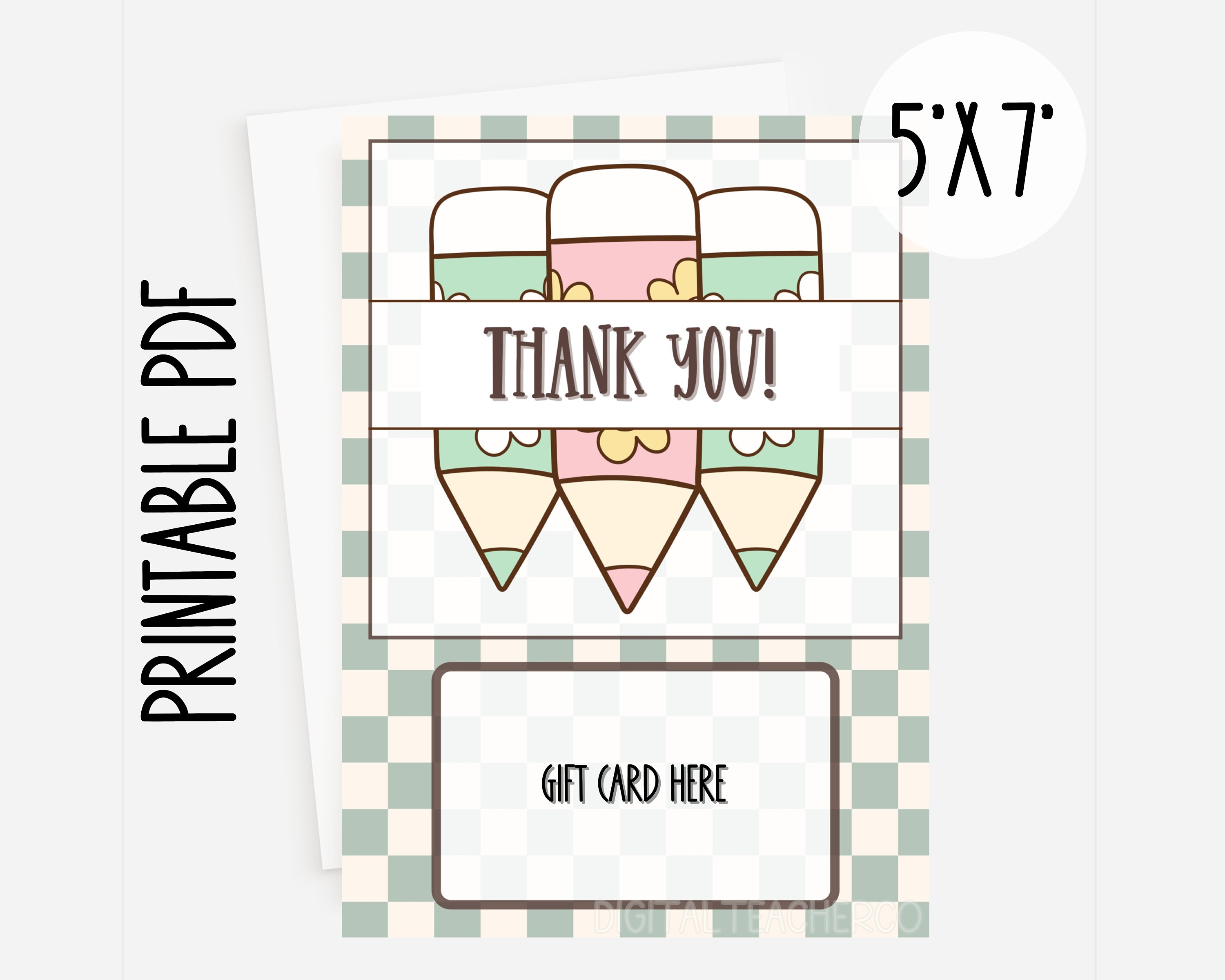 Thank You Teacher Gift Card Printable Teacher Appreciation Instant ...