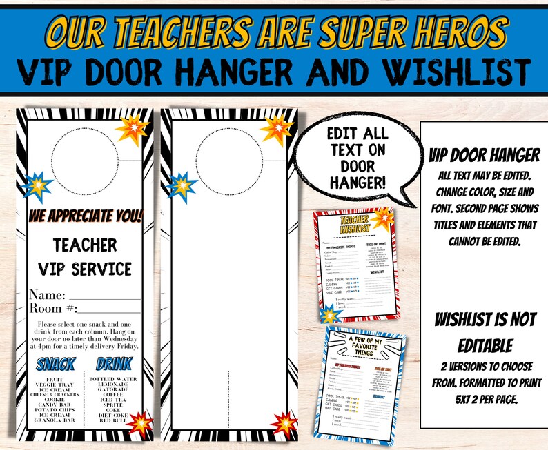 Teacher Appreciation Week Printable Editable Super Hero Comic Bundle ...