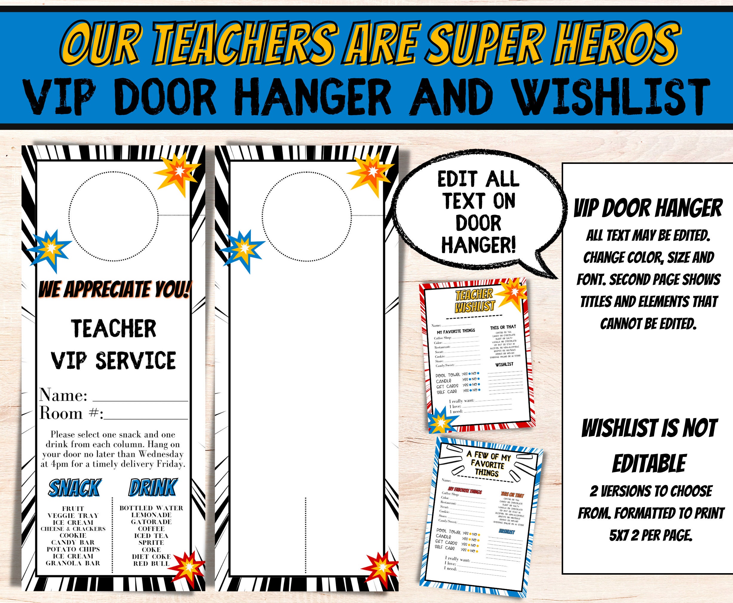 Teacher Appreciation Week Printable Editable Super Hero Comic Bundle ...