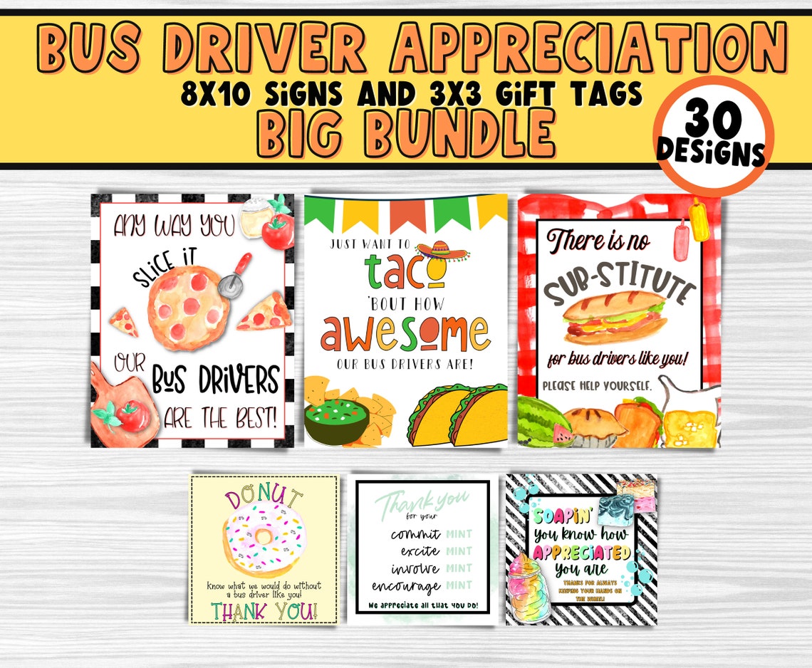 Bus Driver Appreciation Sign and Tag Bundle Bus Driver Safety Week ...