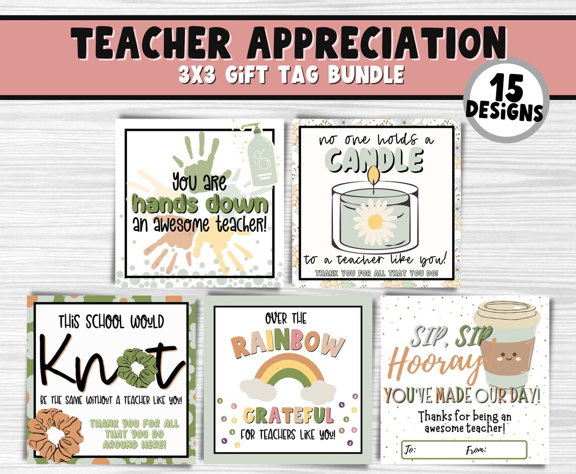 Teacher Appreciation Gift Tag Bundle School Teacher Thank You Printable ...
