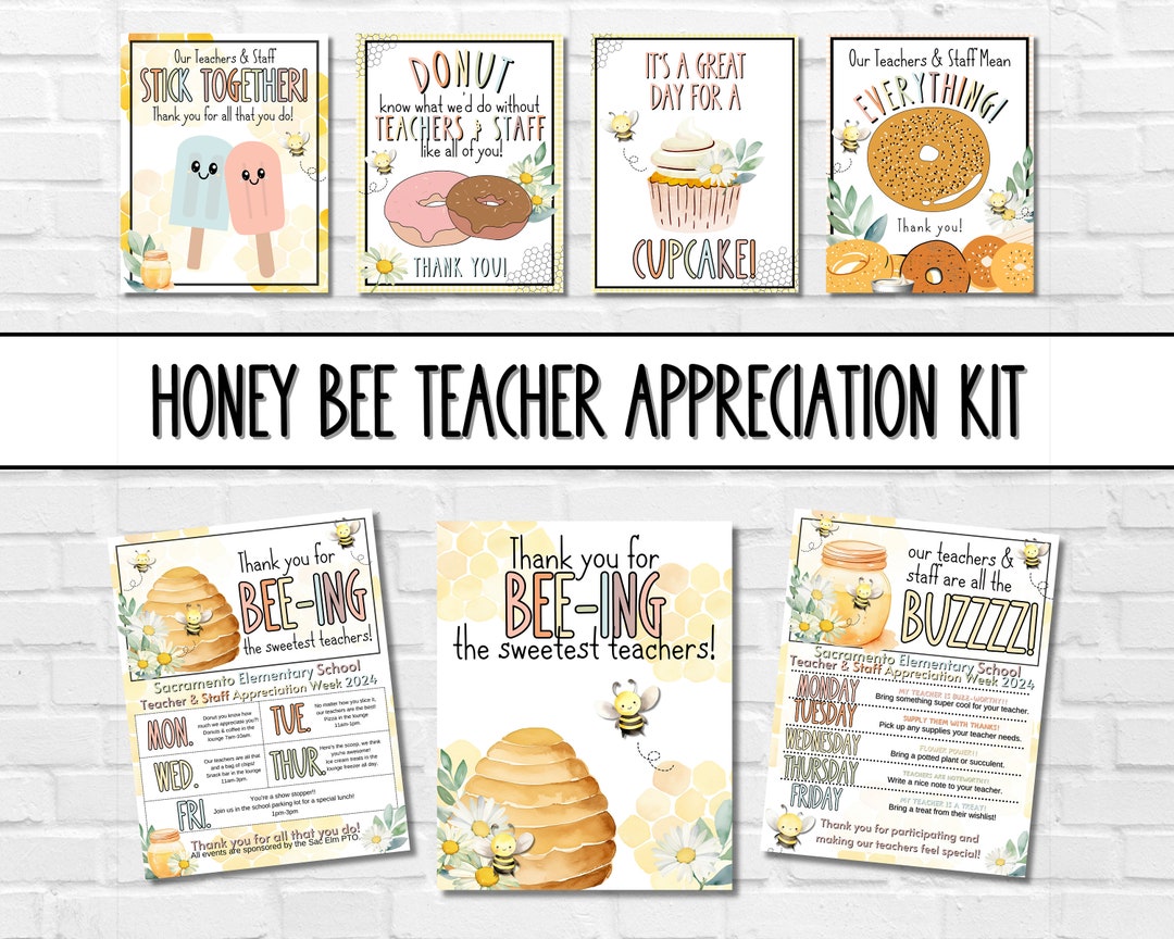 Honey Bee Theme Teacher Appreciation Week Itinerary & Printable Bundle ...