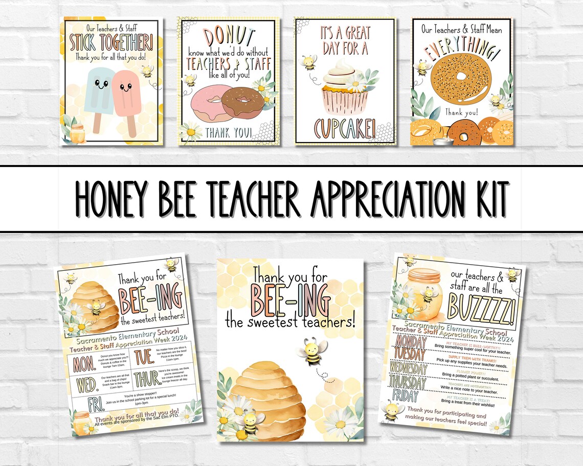 Honey Bee Theme Teacher Appreciation Week Itinerary & Printable Bundle ...