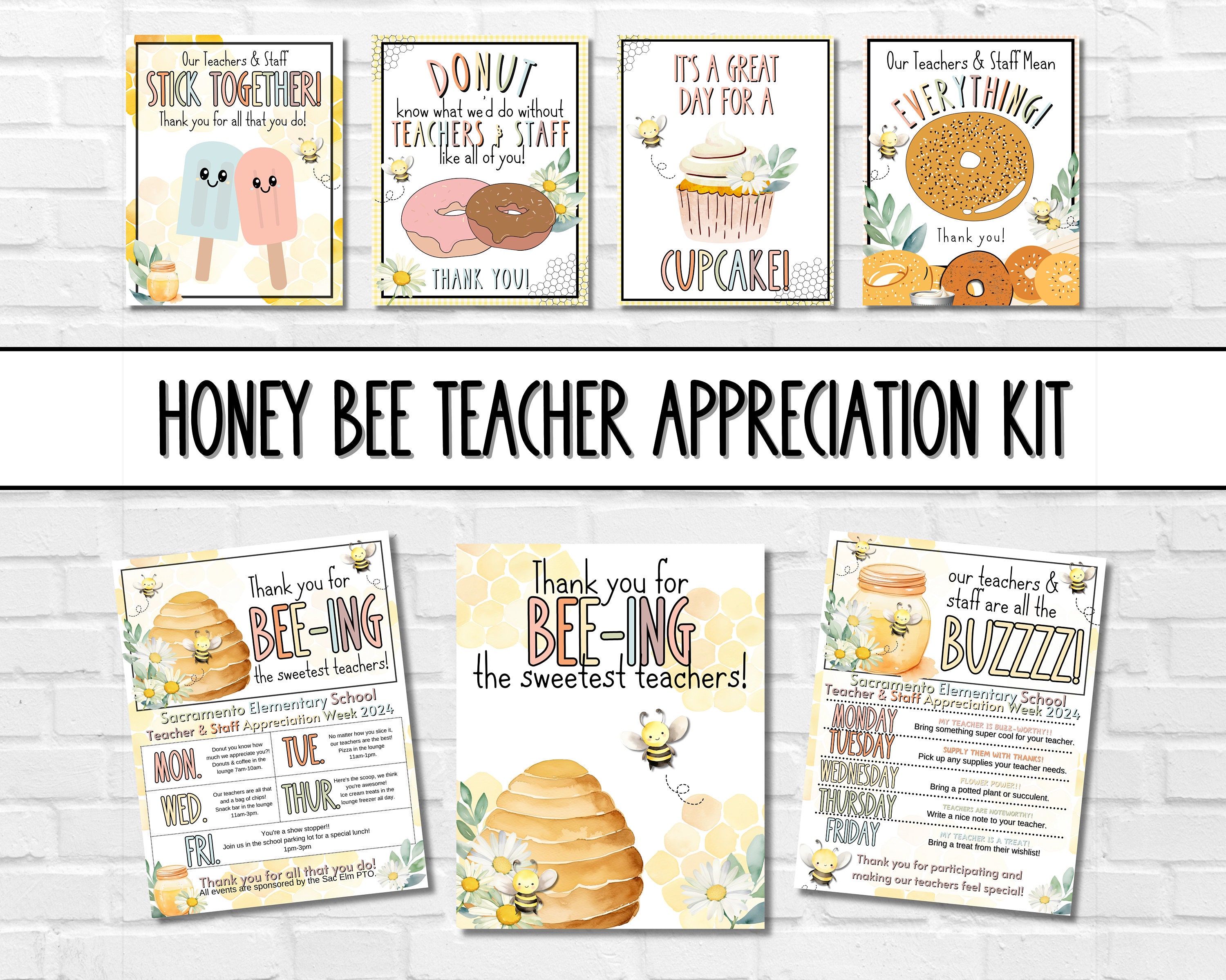 Honey Bee Theme Teacher Appreciation Week Itinerary & Printable Bundle ...