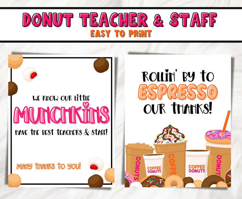 Donut and Coffee Sign for Teacher Appreciation | Printable Donut Sign ...