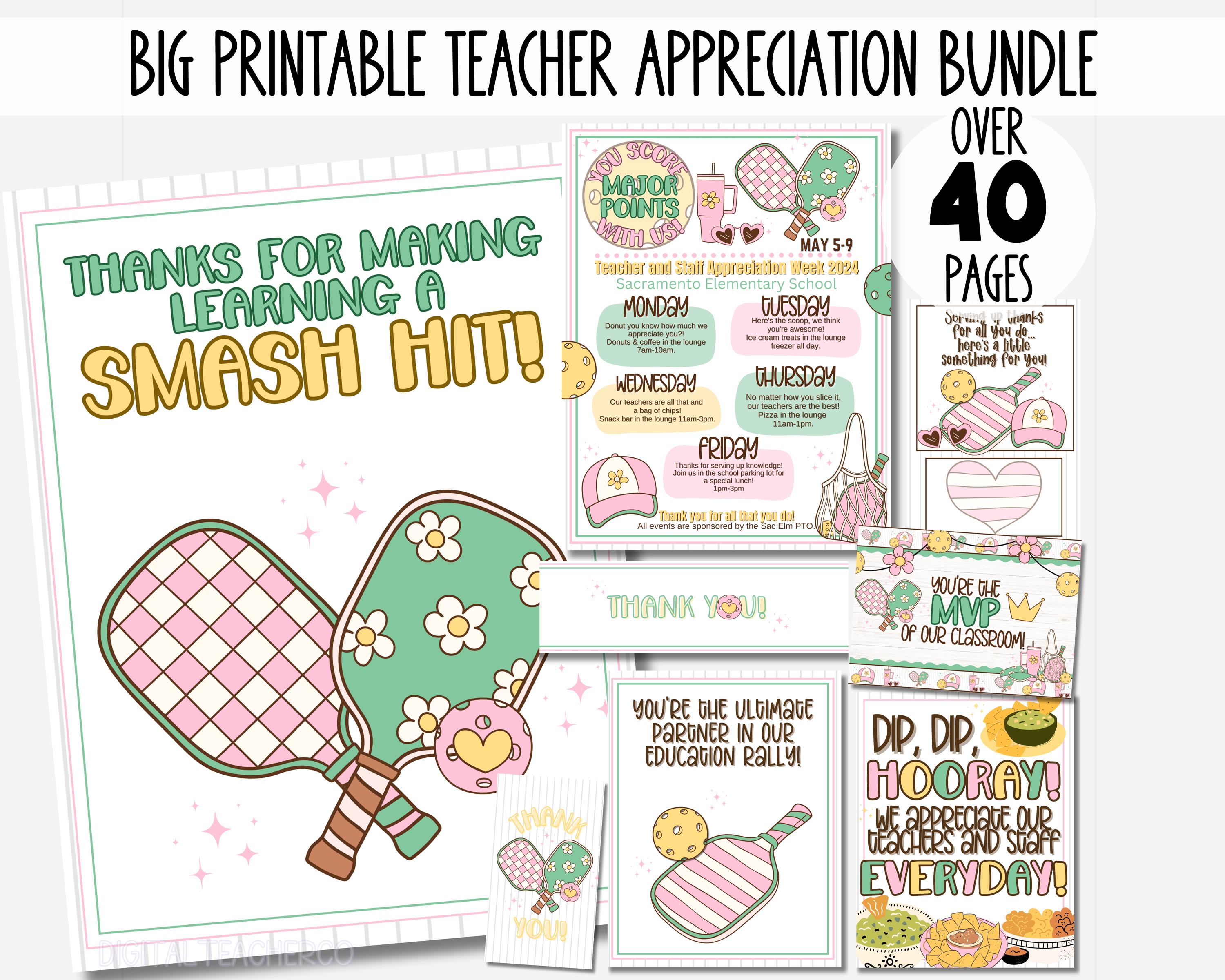 Pickleball Theme Teacher Appreciation Week Kit | Teacher Appreciation ...