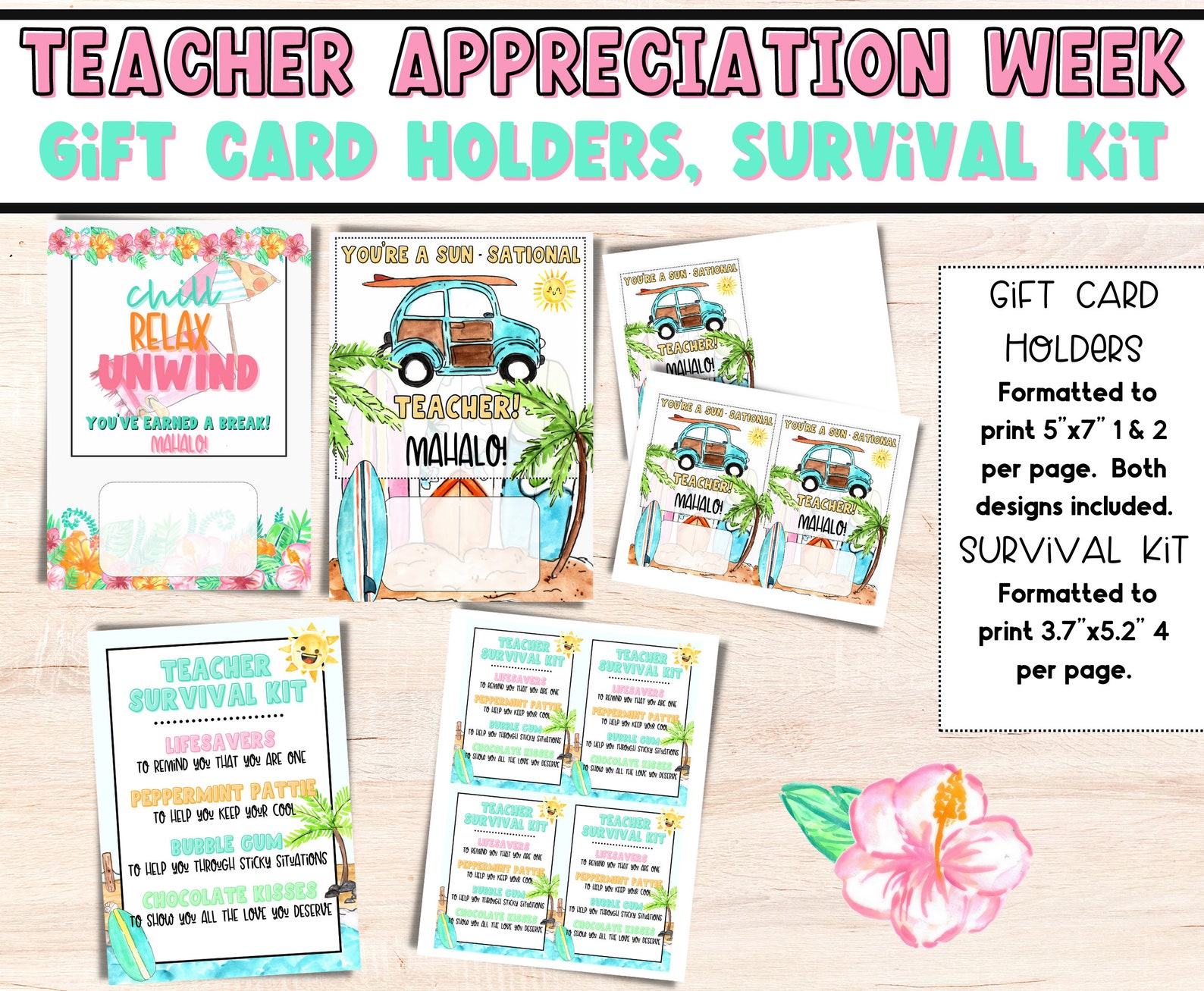 Mahalo Teacher Appreciation Week Printable Editable Hawaiian Theme ...