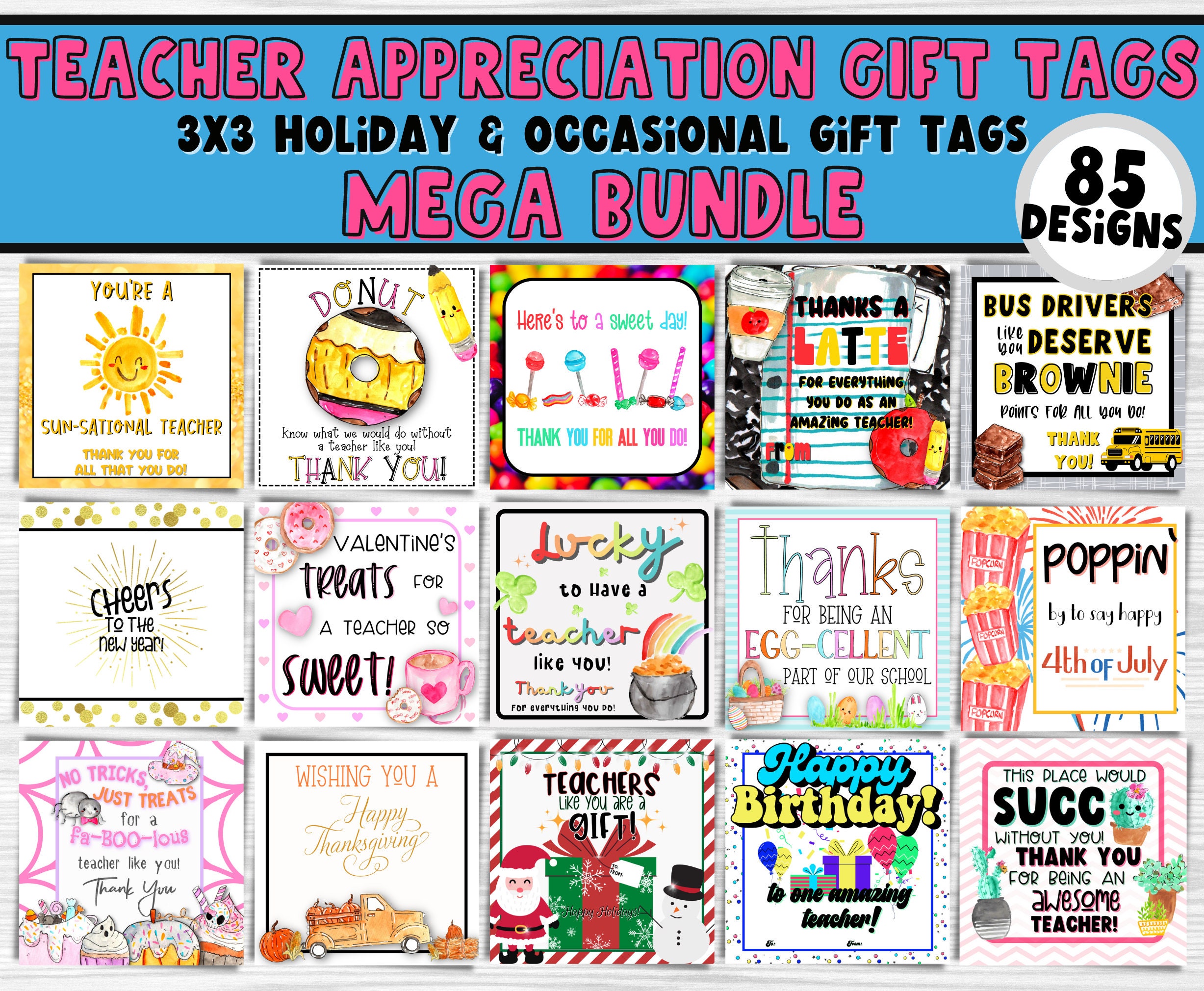 School STAFF & TEACHER Appreciation Gift Tag Bundle Printable Tags for ...