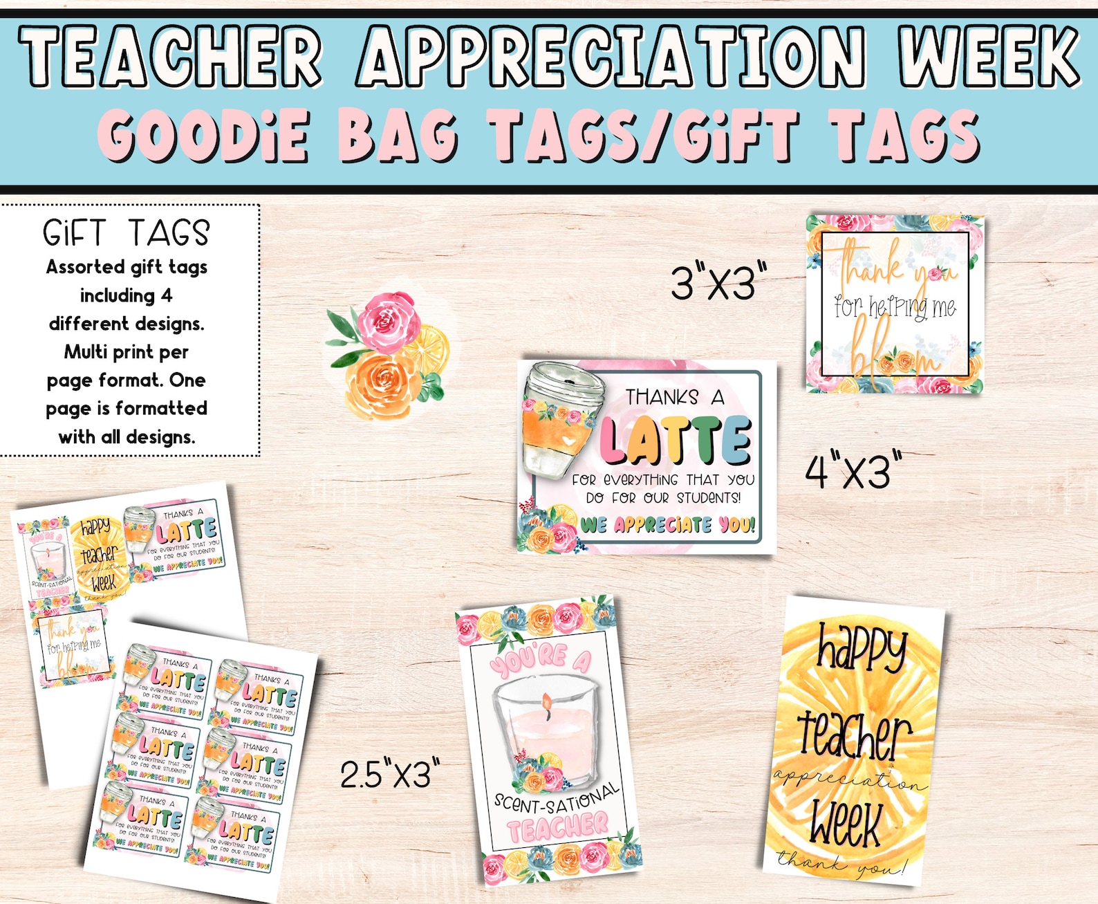 Teacher Appreciation Week Printable Editable Floral Grow Bloom Mini ...