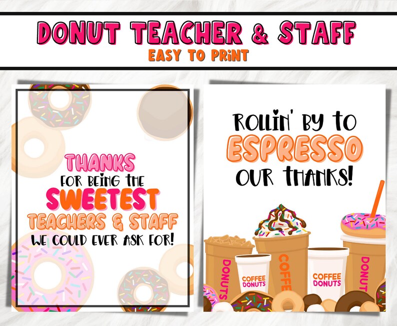 Donut and Coffee Sign for Teacher Appreciation Printable - Etsy