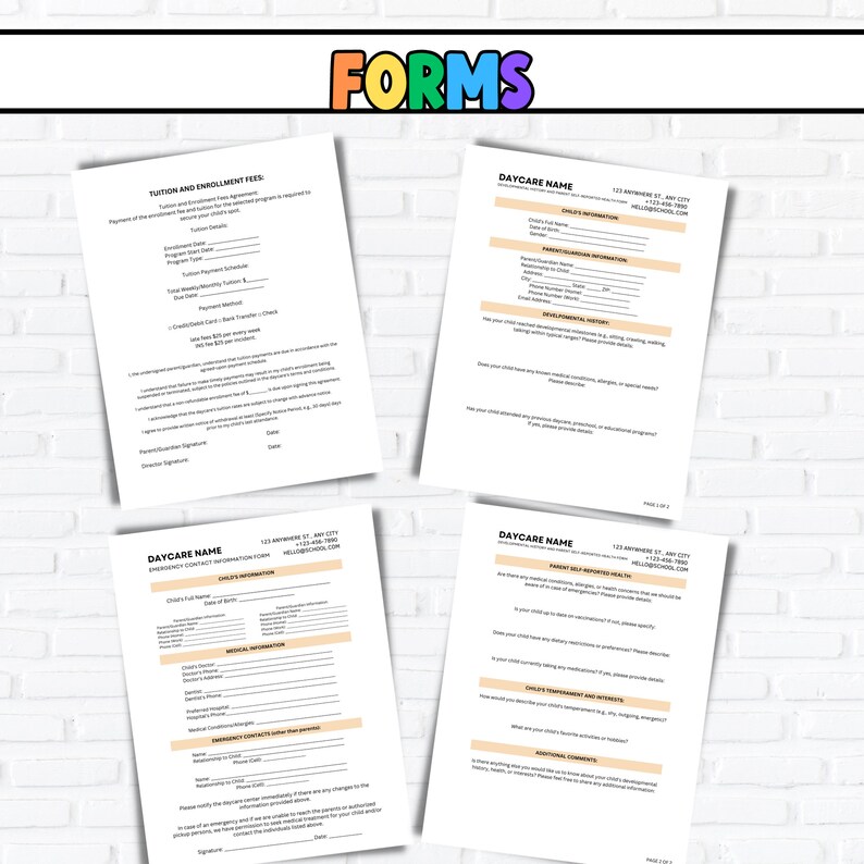 EDITABLE Essential Enrollment Daycare Forms and Templates | Preschool ...
