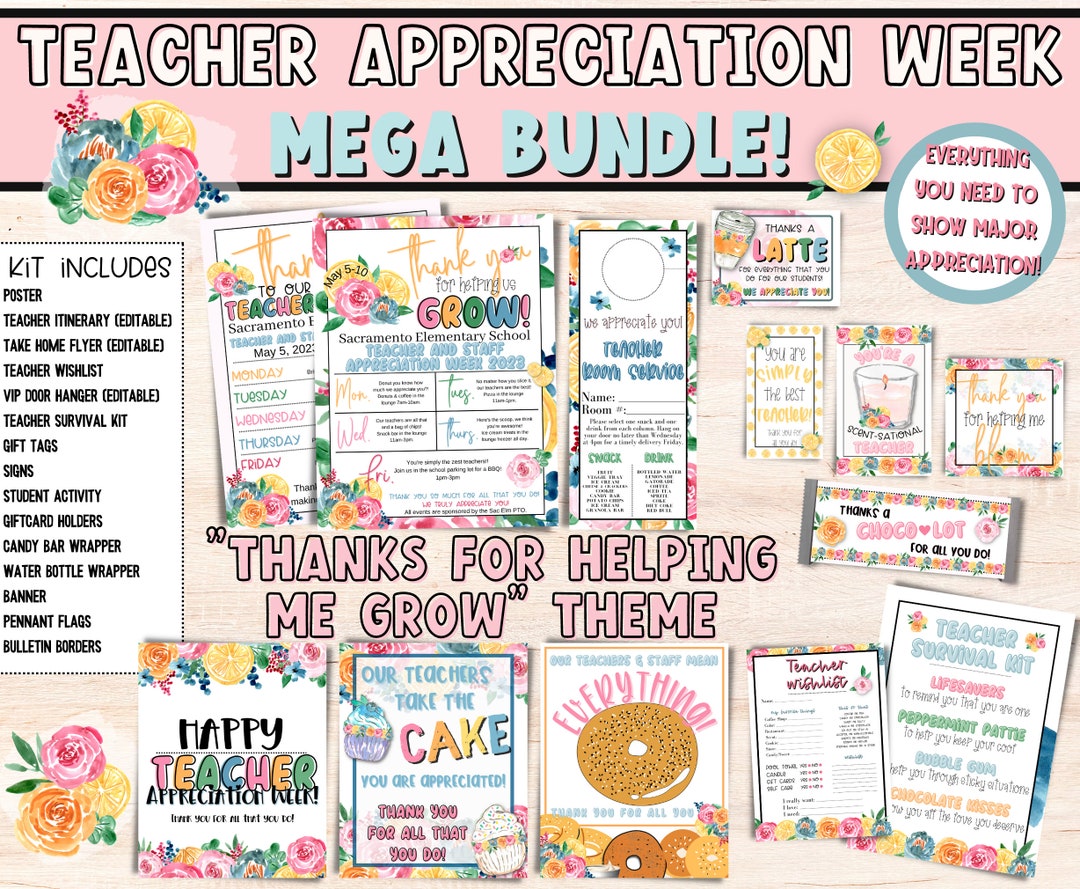 Teacher Appreciation Week Printable Editable Floral Grow Bloom - Etsy