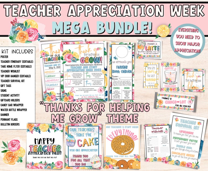 Teacher Appreciation Week Printable Editable Floral Grow Bloom - Etsy