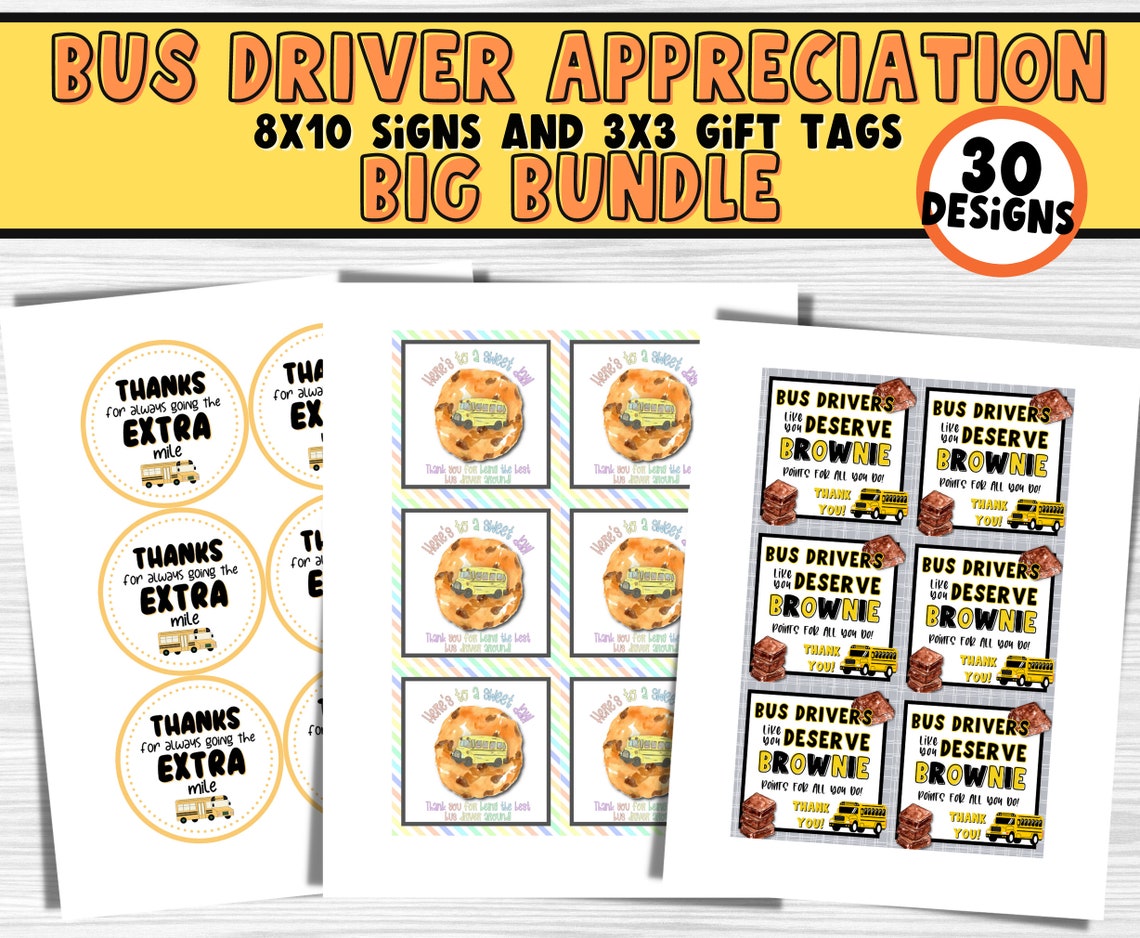 Bus Driver Appreciation Sign and Tag Bundle Bus Driver Safety Week ...