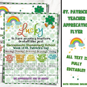St. Patrick's Teacher & Staff Appreciation Editable Itinerary Schedule ...