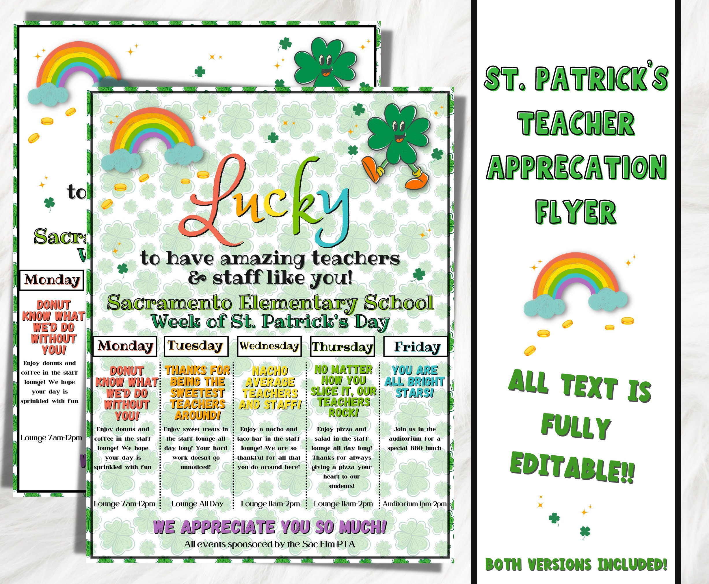 St. Patrick's Teacher & Staff Appreciation Editable Itinerary Schedule ...