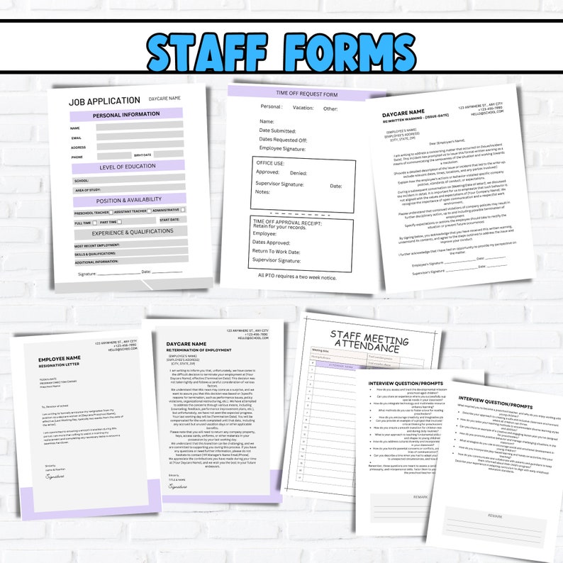 EDITABLE Essential Employee Daycare Forms and Templates | Preschool ...