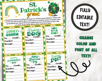 Lucky St. Patrick's Day Grams School Fundraiser Flyer for PTA PTO ...