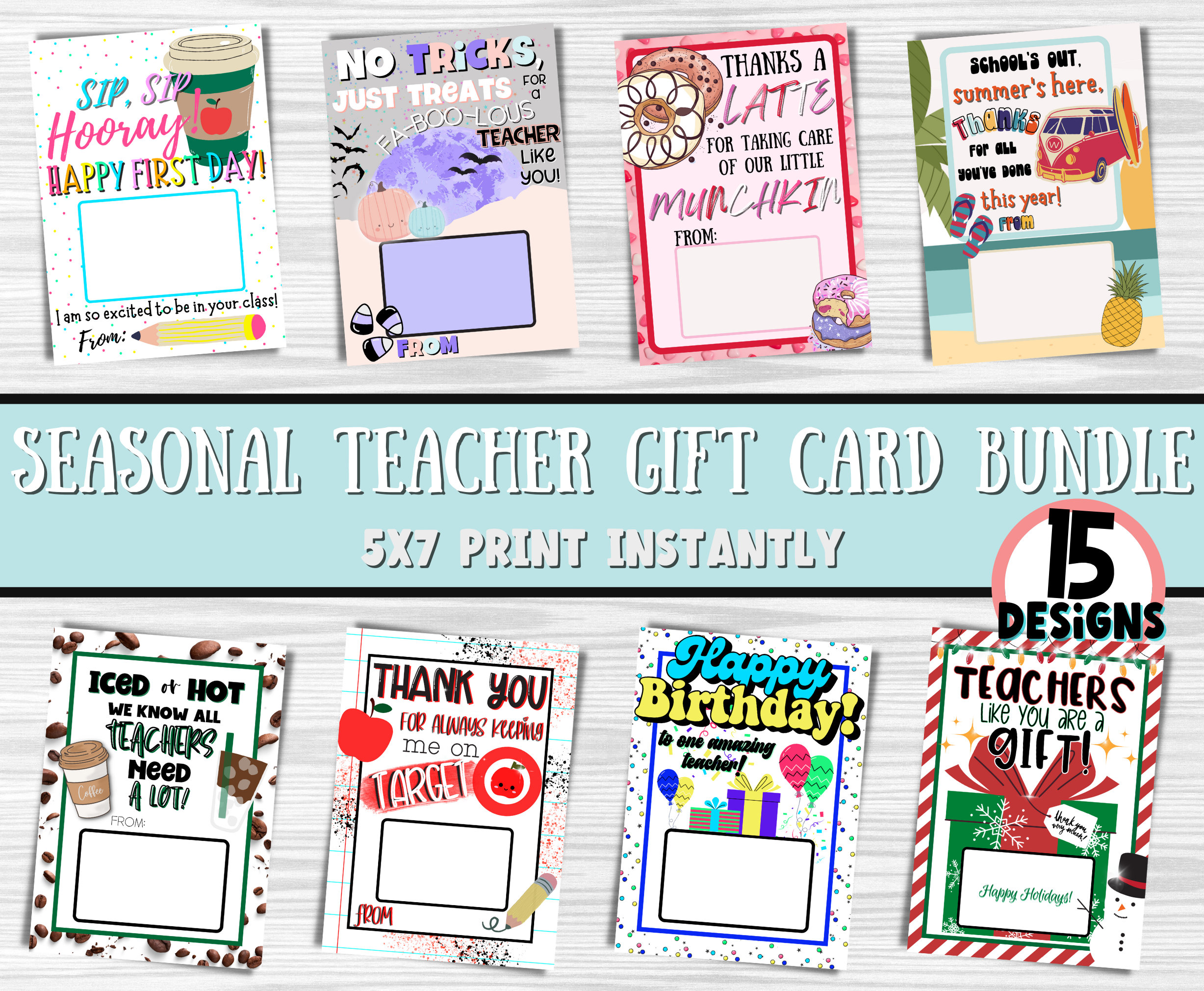 Seasonal Teacher Gift Card Holder Bundle | Easy Teacher Gift - Etsy
