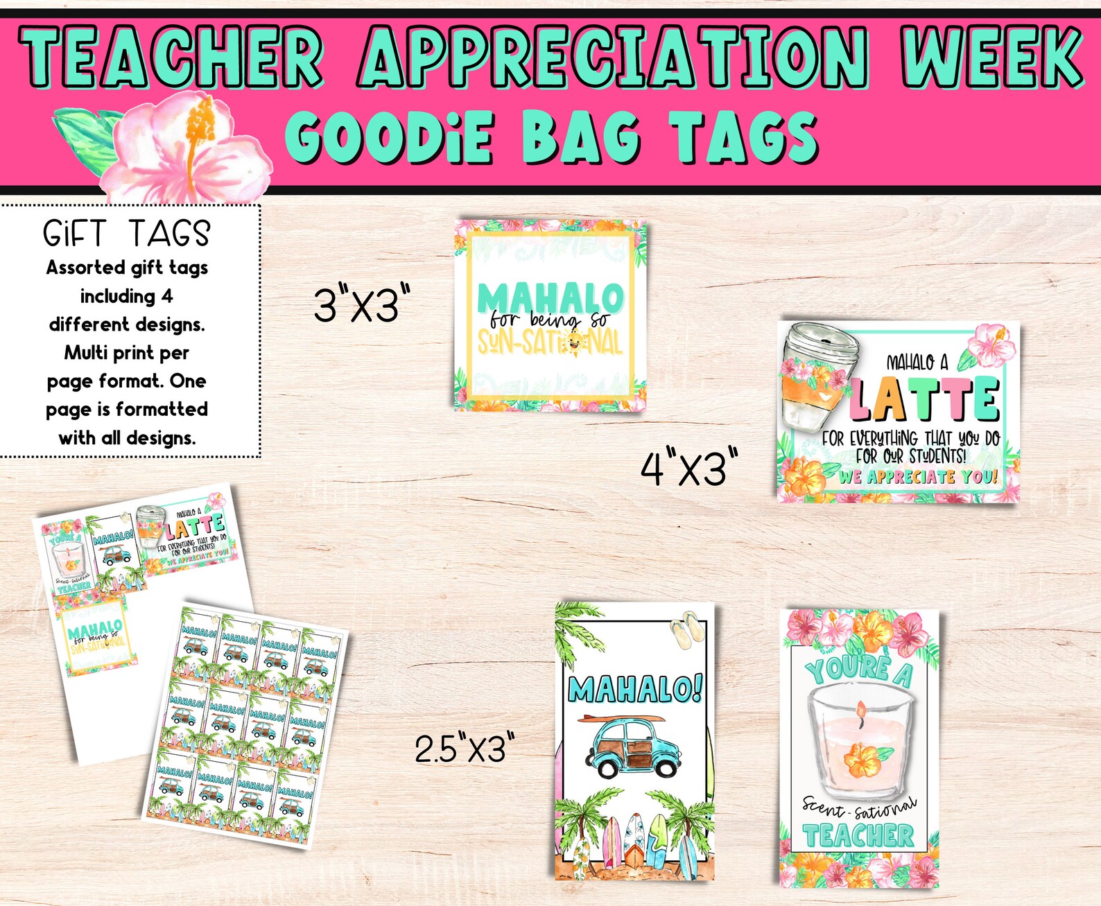 Hawaiian Teacher Appreciation Week Printable Editable Mahalo Mini ...
