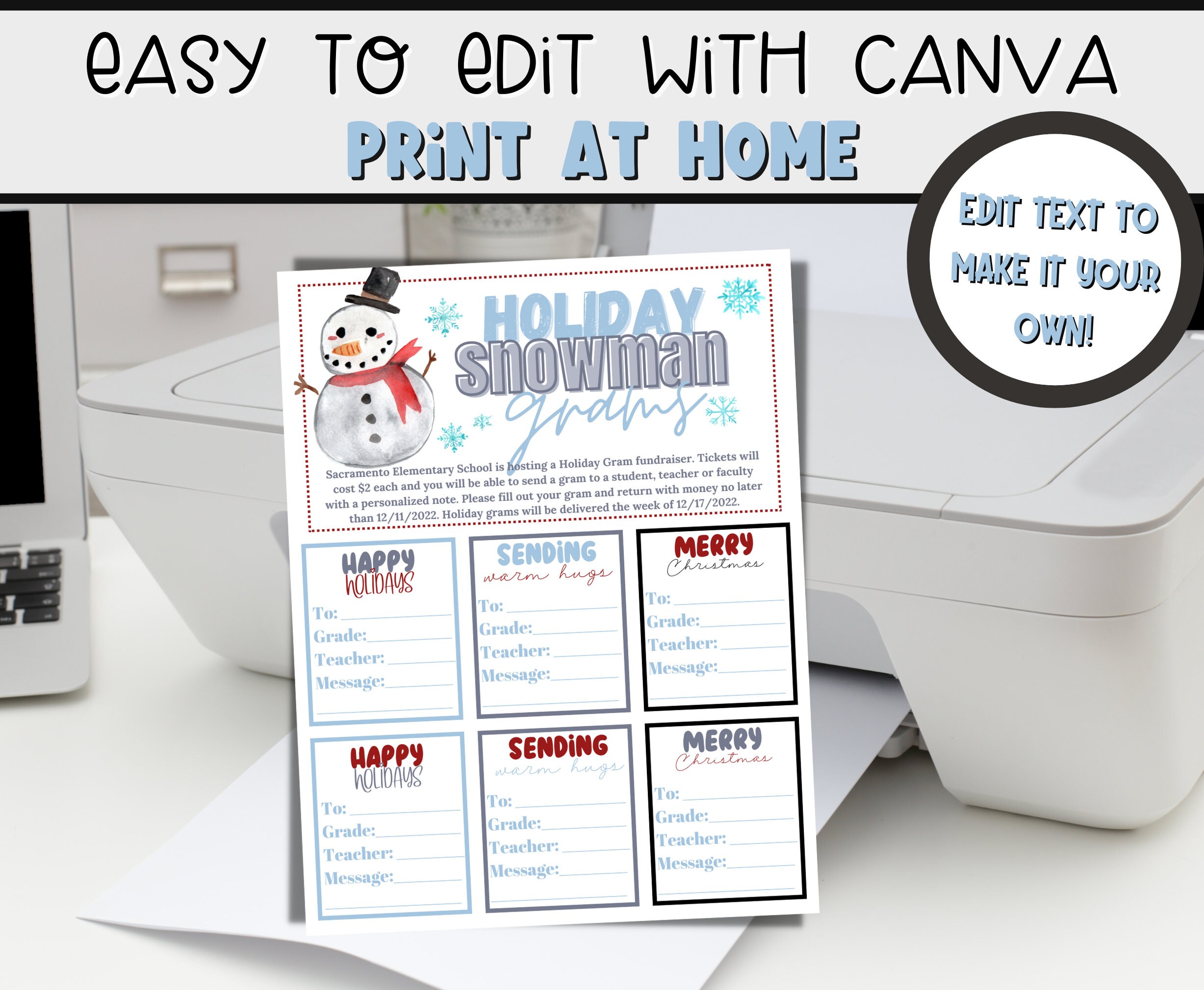 Snowman Gram School Fundraiser Flyer for PTA PTO Christmas Events ...