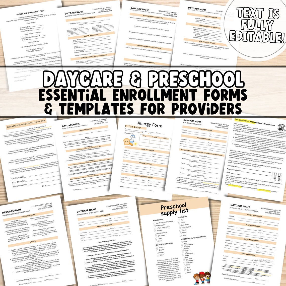 EDITABLE Essential Enrollment Daycare Forms and Templates | Preschool ...