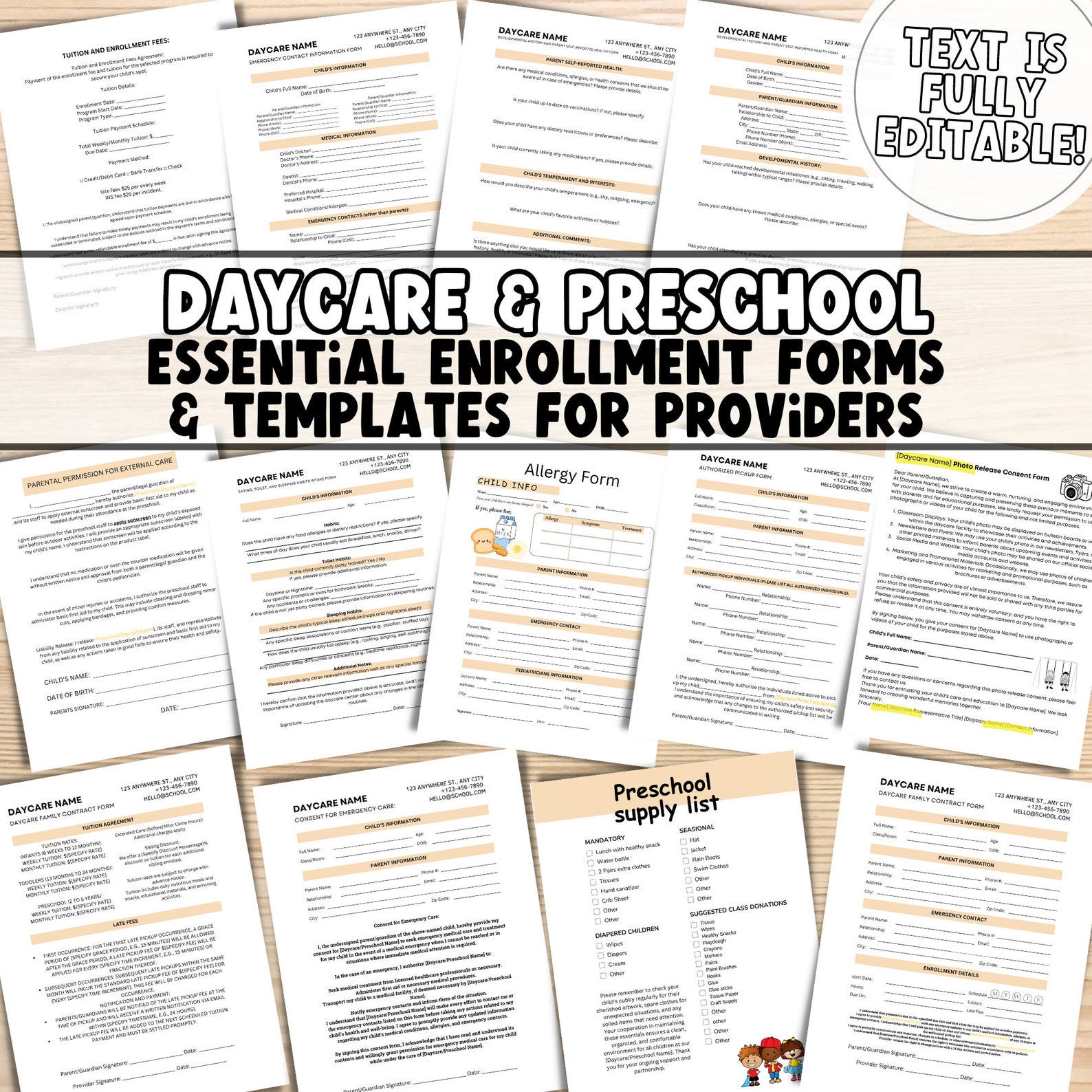 EDITABLE Essential Enrollment Daycare Forms and Templates | Preschool ...