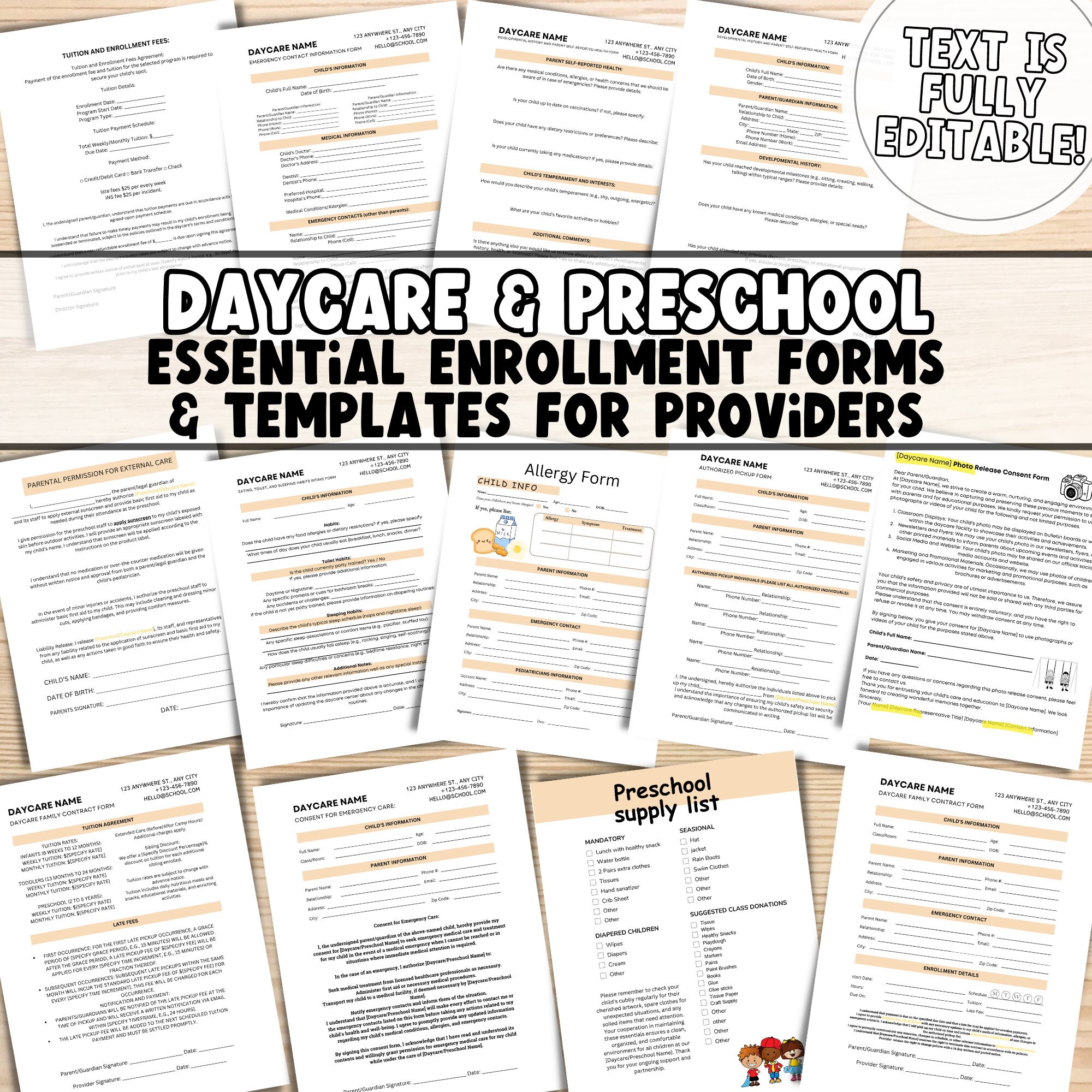 EDITABLE Essential Enrollment Daycare Forms and Templates | Preschool ...