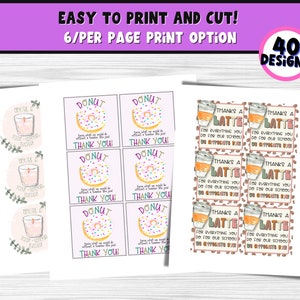 Teacher Appreciation Gift Tag Bundle of 40 Designs Coffee, Snack ...