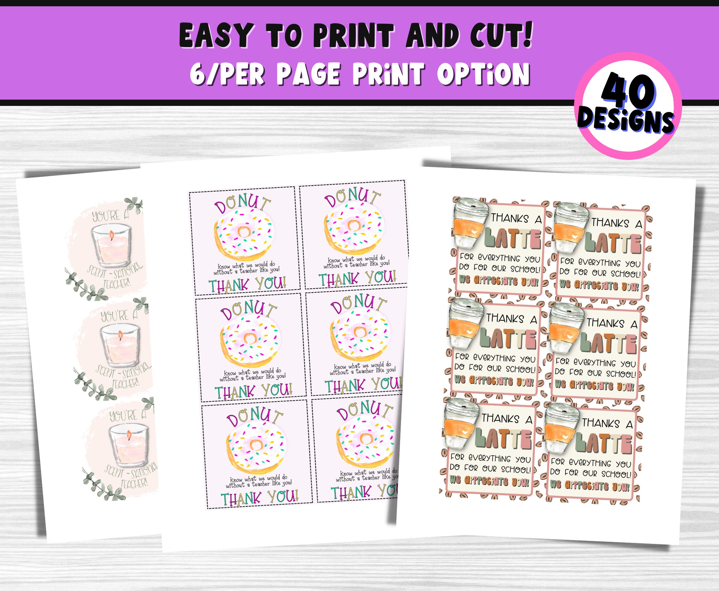 Teacher Appreciation Gift Tag Bundle of 40 Designs Coffee, Snack ...