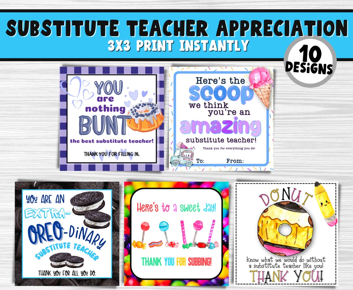 Substitute Teacher Appreciation Printable Gift Tags National Substitute ...