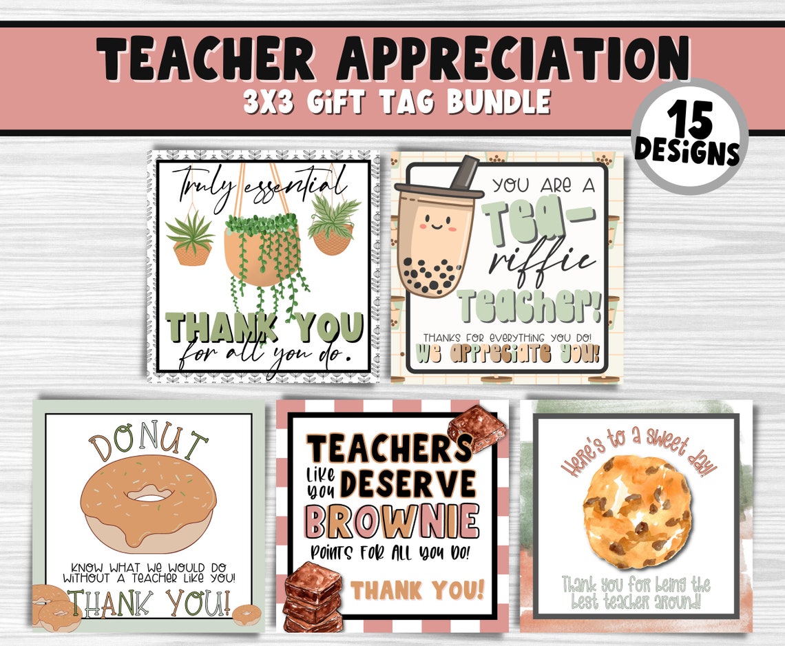 Teacher Appreciation Gift Tag Bundle School Teacher Thank You Printable ...