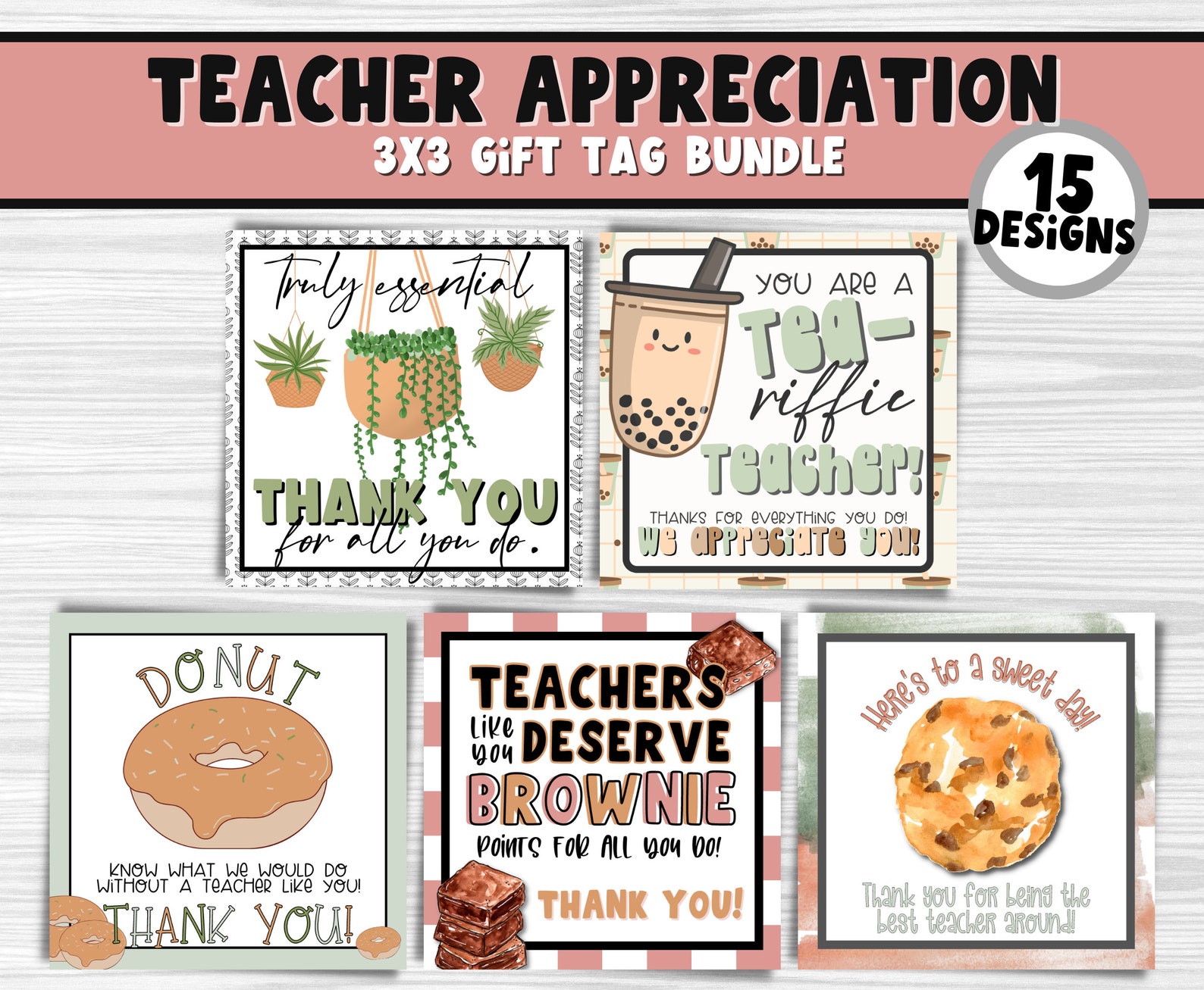Teacher Appreciation Gift Tag Bundle | School Teacher Thank You ...