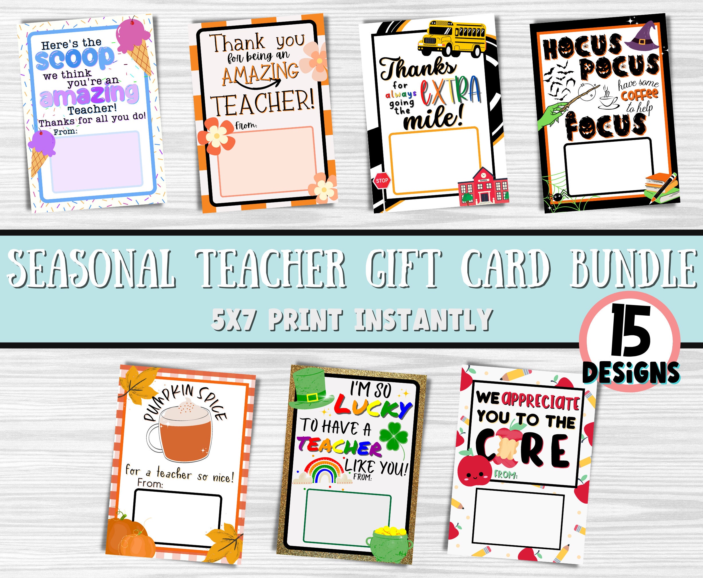 Seasonal Teacher Gift Card Holder Bundle | Easy Teacher Gift - Etsy