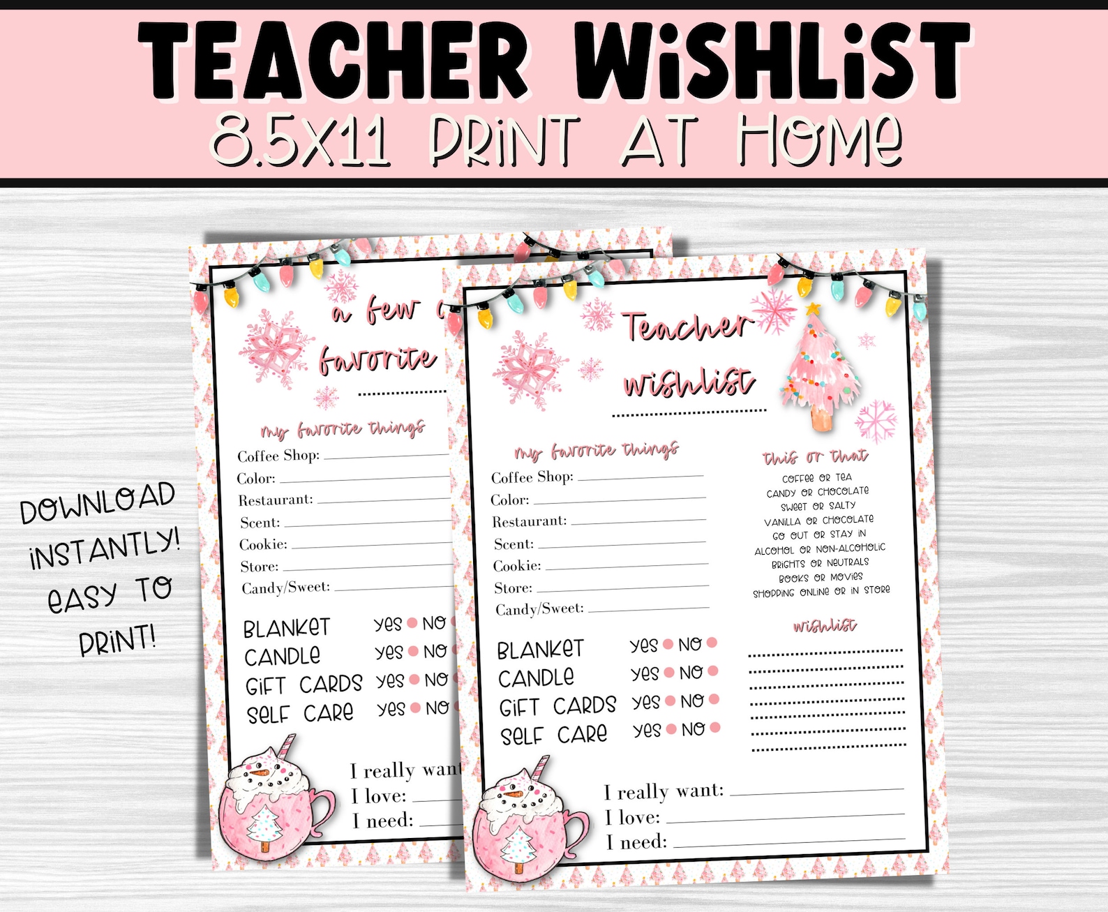 Christmas Teacher Questionnaire Printable | Secret Santa for Work ...