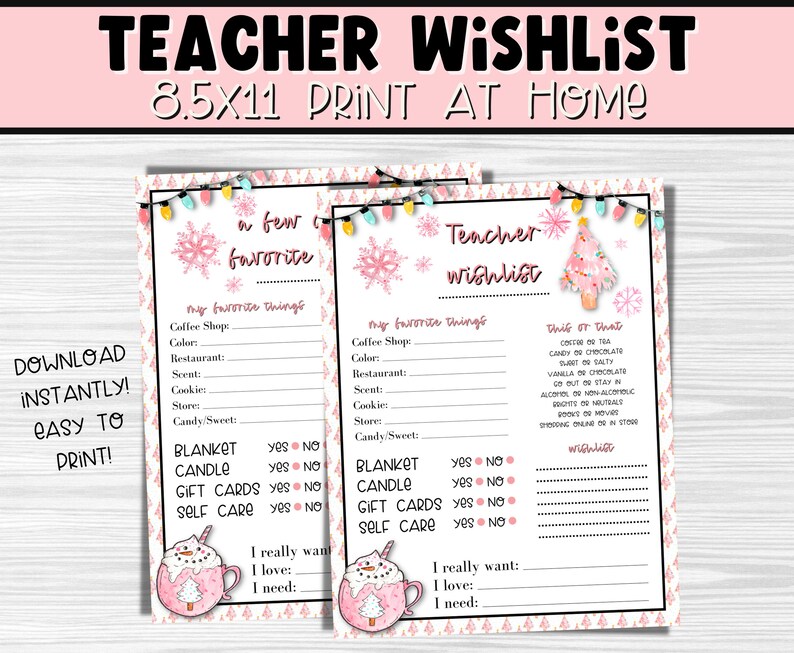Christmas Teacher Questionnaire Printable | Secret Santa for Work ...