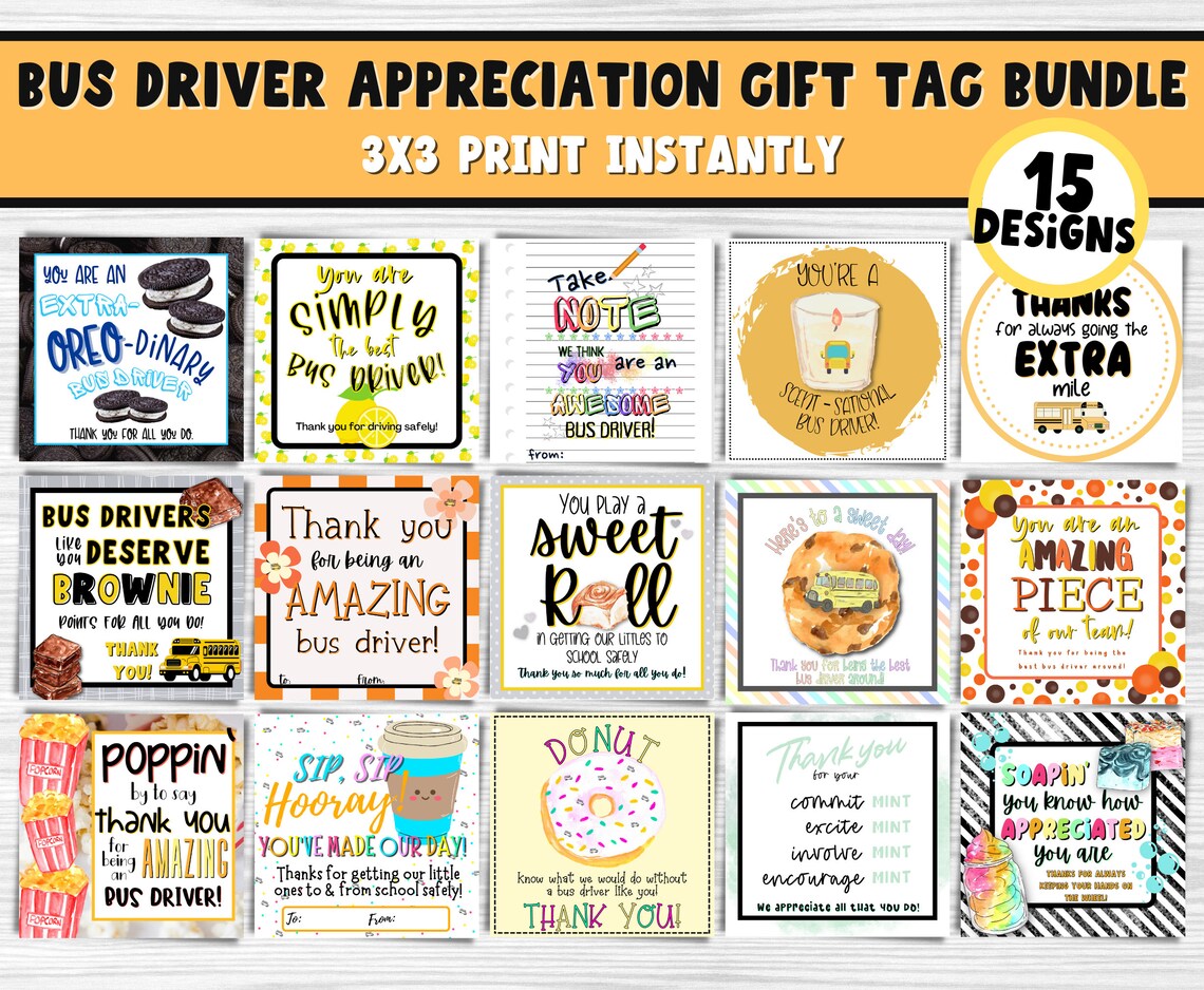 BUS DRIVER Safety Week | Appreciation Gift Tag Bundle | Coffee, Snack ...