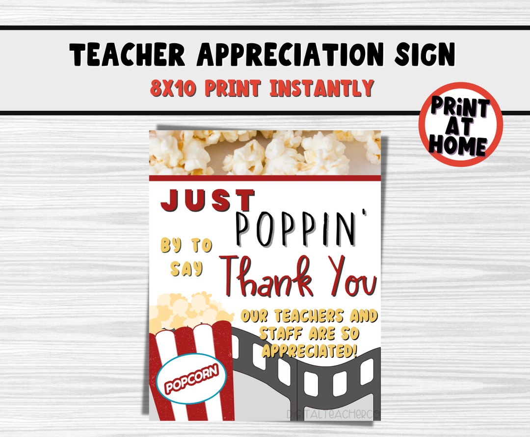 Popcorn Teacher & Staff Appreciation Sign 8x10. Staff Thank You Signs ...