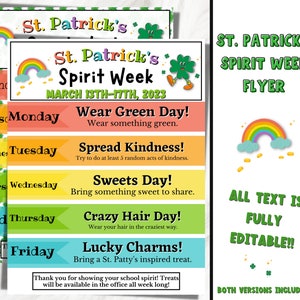 St. Patrick's Spirit Week Editable Itinerary Schedule | Printable DIY ...