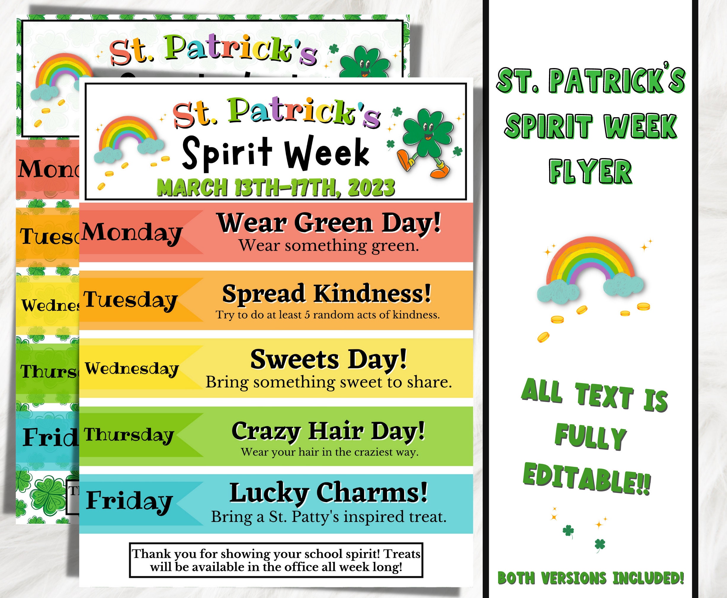 St. Patrick's Spirit Week Editable Itinerary Schedule | Printable DIY ...