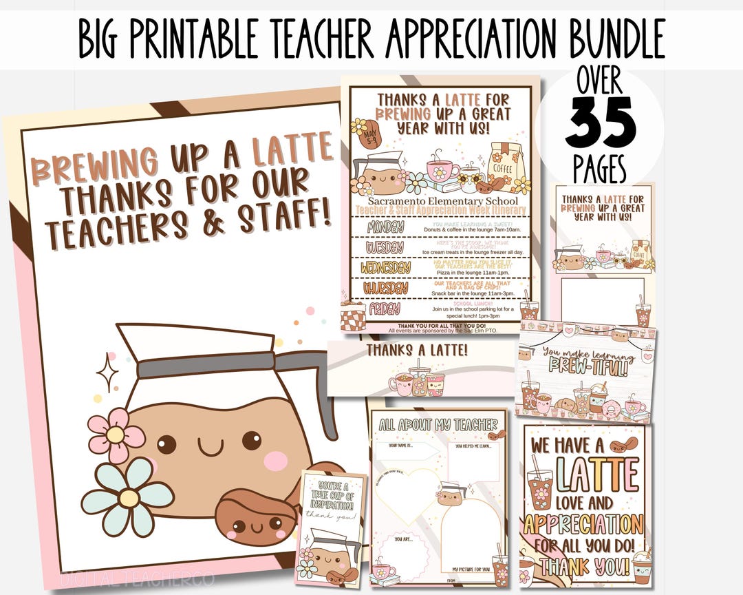 Coffee Theme Teacher Appreciation Week Kit | Teacher Appreciation Week ...