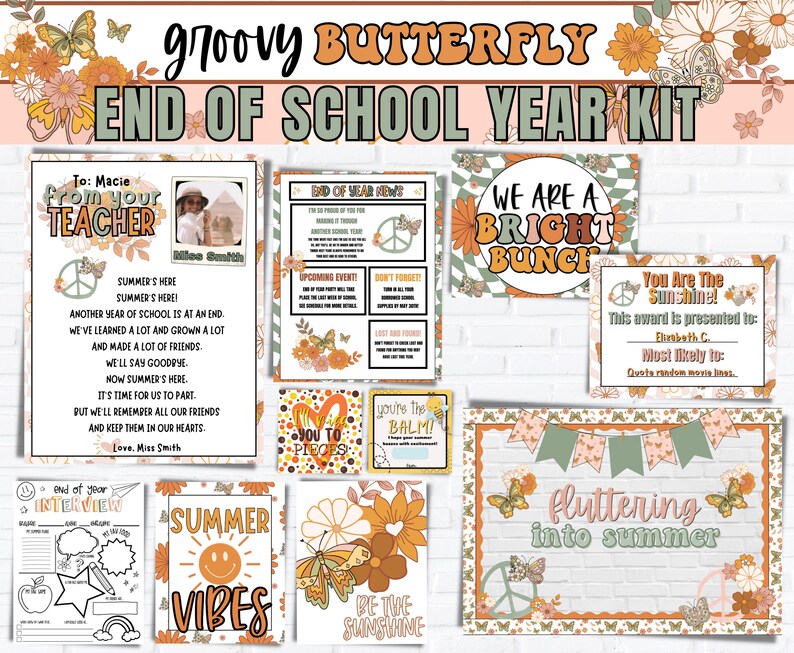 Groovy Butterfly End of School Year Kit Teacher Kit Preschool Diploma ...
